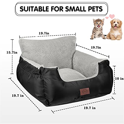 FAREYY Dog Car Seat for Small Dogs, Warm Soft Pet Car Seat Washable Dog Car Bed with Storage Pocket and Clip-On Safety Leash Portable Car Travel Carrier Booster Seats