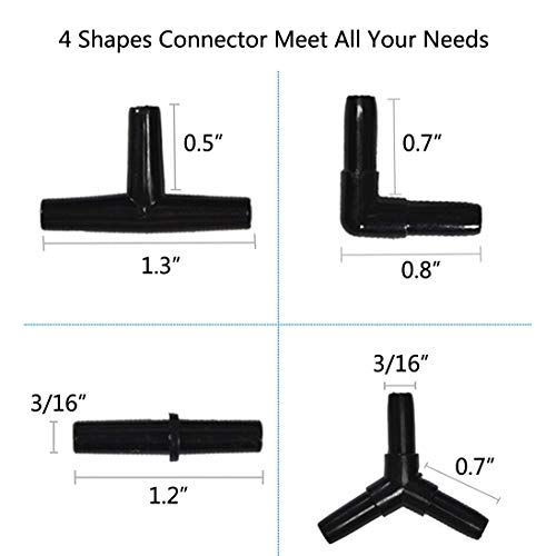 JIH Aquarium Airline Tubing Connectors Black Plastic,Standard 3/16" air tubing (J-Black4-40)