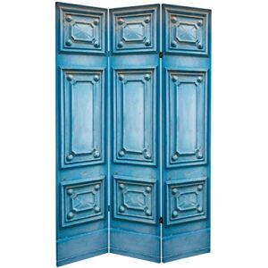 ORIENTAL Furniture 6 ft. Tall Double Sided Fancy Door Panel Canvas Room Divider, Blue/Red