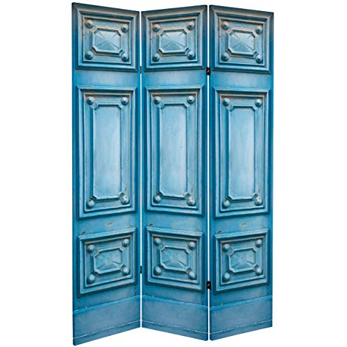 ORIENTAL Furniture 6 ft. Tall Double Sided Fancy Door Panel Canvas Room Divider, Blue/Red