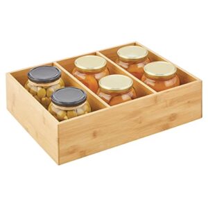 mDesign Bamboo Divided Tea & Food Storage Organizer Container Box - Wooden Holder Case for Tea Bags, Coffee, Snacks, Sugar, Sweeteners, and Small Packets - Echo Collection - Natural Wood