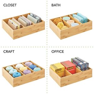 mDesign Bamboo Divided Tea & Food Storage Organizer Container Box - Wooden Holder Case for Tea Bags, Coffee, Snacks, Sugar, Sweeteners, and Small Packets - Echo Collection - Natural Wood