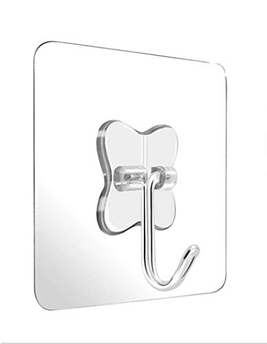 KK5 Seamless Adhesive Hooks 13.2lb(Max) Utility Stainless Steel Hook for Towel Bathrobe Coats,Bathroom Kitchen and Nail Free Transparent Heavy Duty Wall Hook & Ceiling Hanger