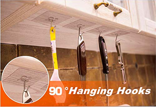 KK5 Seamless Adhesive Hooks 13.2lb(Max) Utility Stainless Steel Hook for Towel Bathrobe Coats,Bathroom Kitchen and Nail Free Transparent Heavy Duty Wall Hook & Ceiling Hanger