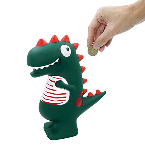 DreamsEden Dinosaur Piggy Bank, Unbreakable Plastic Coin Bank, Cute T-Rex, 8 Inch