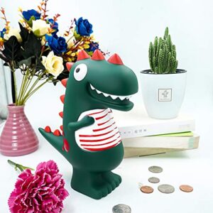 DreamsEden Dinosaur Piggy Bank, Unbreakable Plastic Coin Bank, Cute T-Rex, 8 Inch