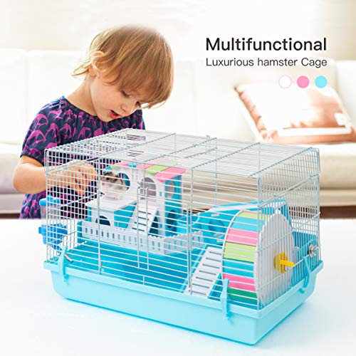 ROBUD Large Hamster Cage Gerbil Haven Habitat Small Animal Cage (Blue)