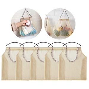 lertree 5pcs breathable hanging mesh bag, kitchen storage holder bags for potatoes, onions, garlics, vegetables, fruit