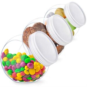 candy jar, candy jars with lids, cookie jar for kitchen counter, plastic candy jars for candy buffet and party table, candy buffet containers, cookie jars with lids set, candy holder, clear plastic jars with lids, 3 pack, 48 oz