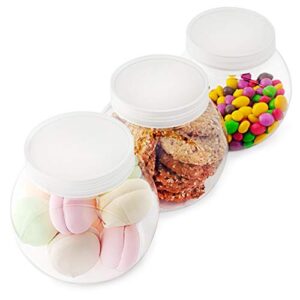 Candy Jar, Candy Jars with Lids, Cookie Jar for Kitchen Counter, Plastic Candy Jars for Candy Buffet and Party Table, Candy Buffet Containers, Cookie Jars with Lids Set, Candy Holder, Clear Plastic Jars with Lids, 3 Pack, 48 oz