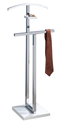 Kings Brand Furniture - Vaccaro Metal & Wood Suit Valet Stand, Clothes Rack, White/Chrome