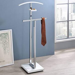 Kings Brand Furniture - Vaccaro Metal & Wood Suit Valet Stand, Clothes Rack, White/Chrome