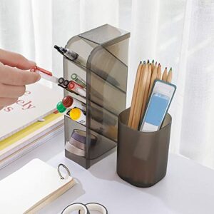 3 Pcs Desk Organizer, Pen Organizer Storage for Office, School, Home Supplies, Translucent Black Pen Storage Holder (Black)