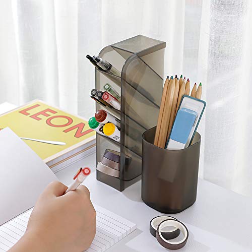 3 Pcs Desk Organizer, Pen Organizer Storage for Office, School, Home Supplies, Translucent Black Pen Storage Holder (Black)