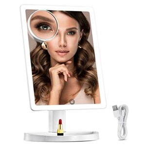 sokea large lighted makeup mirror - portable vanity mirror with 88 led lights and magnification, lighted vanity mirror with 10x magnifying mirror, 3 colors lighting modes, stepless dimming, women gift