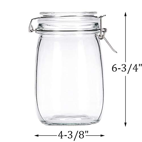 Kingrol 4 Pack 34 Ounces Glass Jars, Wide Mouth Storage Canister Jars with Bail and Trigger Clamp Lids for Pickling, Preserving, Canning, Dry Food Storage (Round)