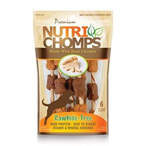 nutrichomps dog chews, 5-inch kabobs, easy to digest, rawhide-free dog treats, 6 count, real chicken and duck flavor