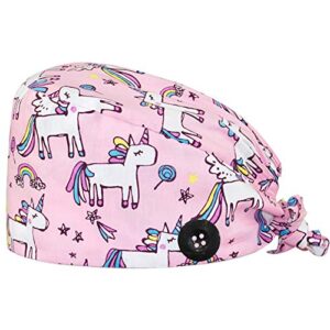 chuangli cute printed working cap with sweatband adjustable bouffant hats for women/men