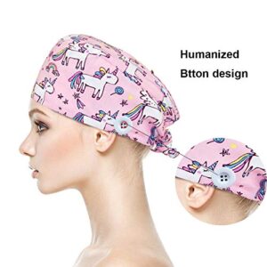 CHUANGLI Cute Printed Working Cap with Sweatband Adjustable Bouffant Hats for Women/Men