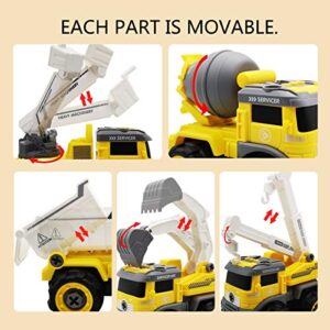 QUN FENG Toy Trucks with Electric Drill Take Apart Toys 6 in 1 Dump Trucks Excavator Toy Transformer Remote Control for 3 Years Old Boys