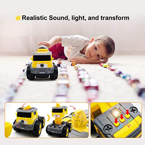 QUN FENG Toy Trucks with Electric Drill Take Apart Toys 6 in 1 Dump Trucks Excavator Toy Transformer Remote Control for 3 Years Old Boys