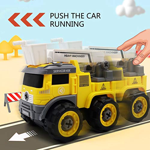 QUN FENG Toy Trucks with Electric Drill Take Apart Toys 6 in 1 Dump Trucks Excavator Toy Transformer Remote Control for 3 Years Old Boys