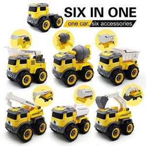 QUN FENG Toy Trucks with Electric Drill Take Apart Toys 6 in 1 Dump Trucks Excavator Toy Transformer Remote Control for 3 Years Old Boys