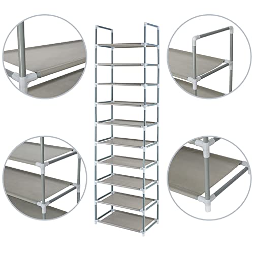 FORUP 10 Tiers Stackable Shoe Rack, Adjustable Shoe Storage Organizer Shelf, Non-Woven Fabric Shoe Tower Shelf (Grey)