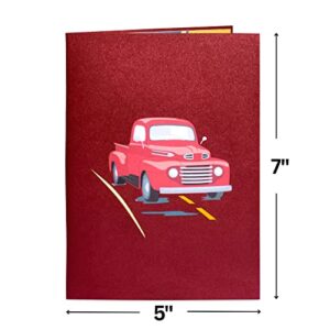 Paper Love Classic Red Truck Pop Up Card, For Father's Day, Birthday, All Occasion, Dad, Husband, Son - Handmade - 5" x 7" Cover - Includes Envelope and Note Tag