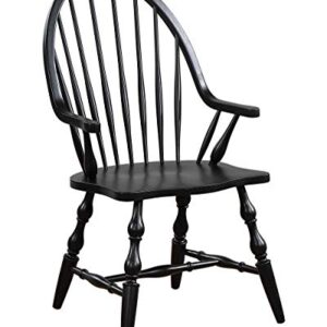 Sunset Trading Windsor Dining Chair with Arms, Antique Black with Cherry Rub (DLU-C30A-AB-2)