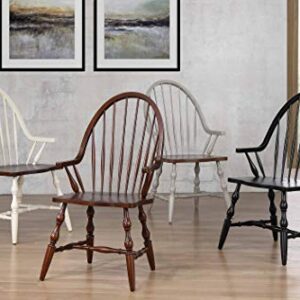 Sunset Trading Windsor Dining Chair with Arms, Antique Black with Cherry Rub (DLU-C30A-AB-2)