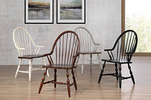 Sunset Trading Windsor Dining Chair with Arms, Antique Black with Cherry Rub (DLU-C30A-AB-2)