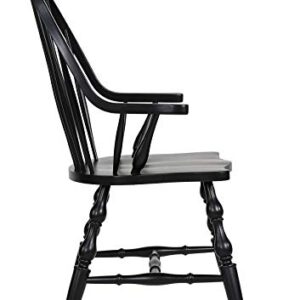 Sunset Trading Windsor Dining Chair with Arms, Antique Black with Cherry Rub (DLU-C30A-AB-2)