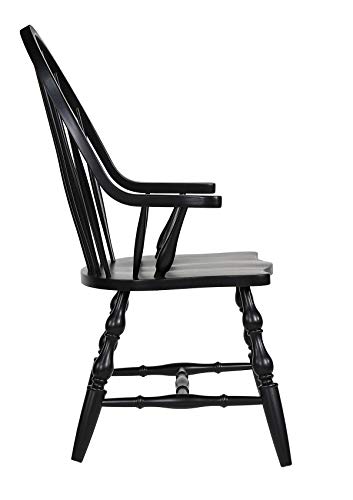 Sunset Trading Windsor Dining Chair with Arms, Antique Black with Cherry Rub (DLU-C30A-AB-2)