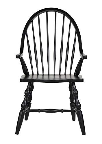 Sunset Trading Windsor Dining Chair with Arms, Antique Black with Cherry Rub (DLU-C30A-AB-2)