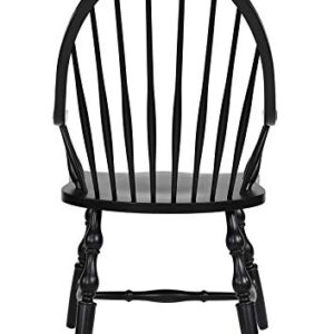 Sunset Trading Windsor Dining Chair with Arms, Antique Black with Cherry Rub (DLU-C30A-AB-2)