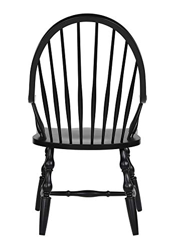 Sunset Trading Windsor Dining Chair with Arms, Antique Black with Cherry Rub (DLU-C30A-AB-2)