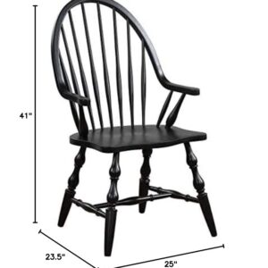 Sunset Trading Windsor Dining Chair with Arms, Antique Black with Cherry Rub (DLU-C30A-AB-2)