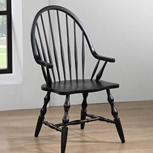 Sunset Trading Windsor Dining Chair with Arms, Antique Black with Cherry Rub (DLU-C30A-AB-2)