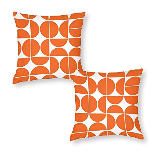 Vazzio Mid Century Modern Orange Throw Pillow Covers,Geometric Pattern Decorative Pillowcase Double Side Print Cushion Covers for Sofa Couch Bed 18x18 Inches,Set of 2