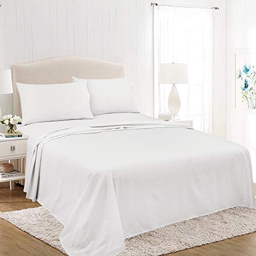 ROYALE LINENS Soft Home Brushed Percale Ultra Soft 100% Cotton, Full 4-Piece Sheet Set, White