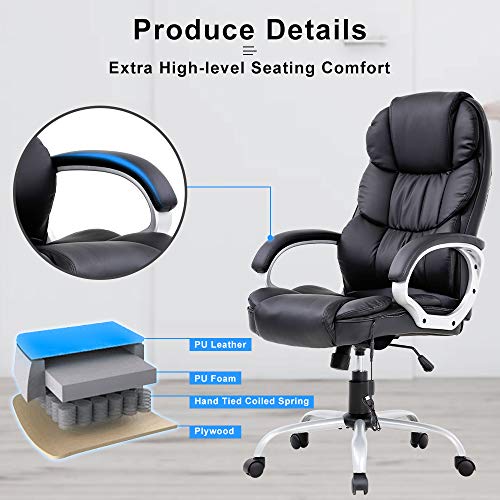 Ergonomic Home Office Chair Desk Chair Executive Chair High Back Leather Computer Chair with Arms Lumbar Support Headrest Massasge Height Adjustable Swivel Rolling Task Chair for Adult Women Men