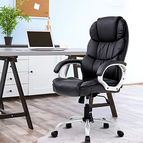 Ergonomic Home Office Chair Desk Chair Executive Chair High Back Leather Computer Chair with Arms Lumbar Support Headrest Massasge Height Adjustable Swivel Rolling Task Chair for Adult Women Men