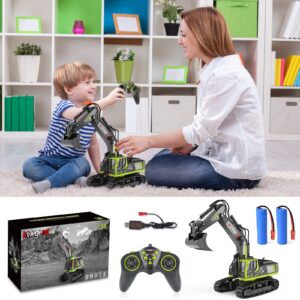 kolegend 11 channel remote control excavator toy truck, 1/18 scale rc toys excavator construction vehicles for boys girls kids rc tractor with lights rechargeable battery