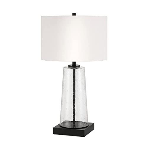 Dax 27.5" Tall Table Lamp with Fabric Shade in Seeded Glass/Blackened Bronze/White