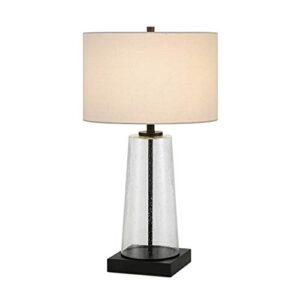 Dax 27.5" Tall Table Lamp with Fabric Shade in Seeded Glass/Blackened Bronze/White