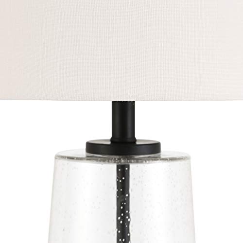 Dax 27.5" Tall Table Lamp with Fabric Shade in Seeded Glass/Blackened Bronze/White