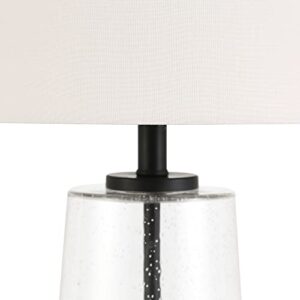 Dax 27.5" Tall Table Lamp with Fabric Shade in Seeded Glass/Blackened Bronze/White