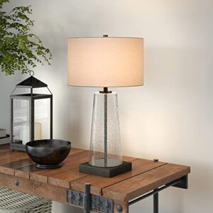 Dax 27.5" Tall Table Lamp with Fabric Shade in Seeded Glass/Blackened Bronze/White