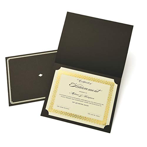 Gartner Studios Certificate Holder, Black with Gold Foil Detail, Fits 8.5” x 11” Documents, 36 Count (54515)